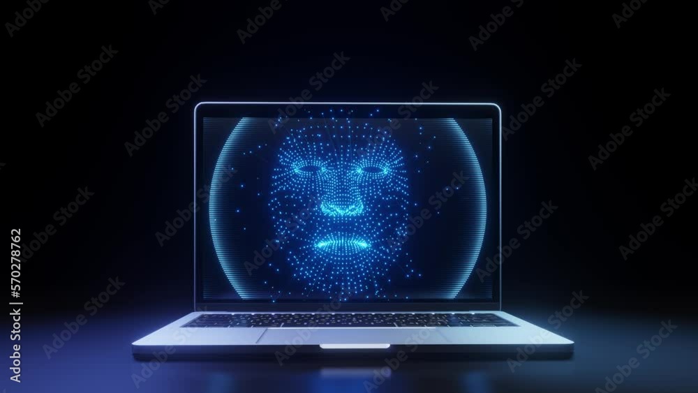 Artificial Intelligence face digital on screen laptop, Concept ai ...