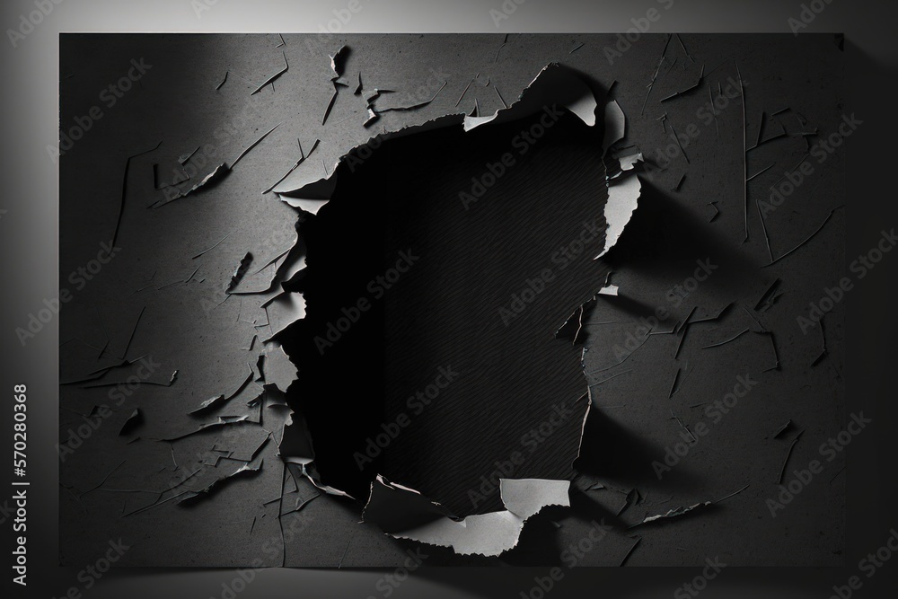 Old Black Empty Ripped Folded Torn Cardboard Paper Poster. Grunge ...