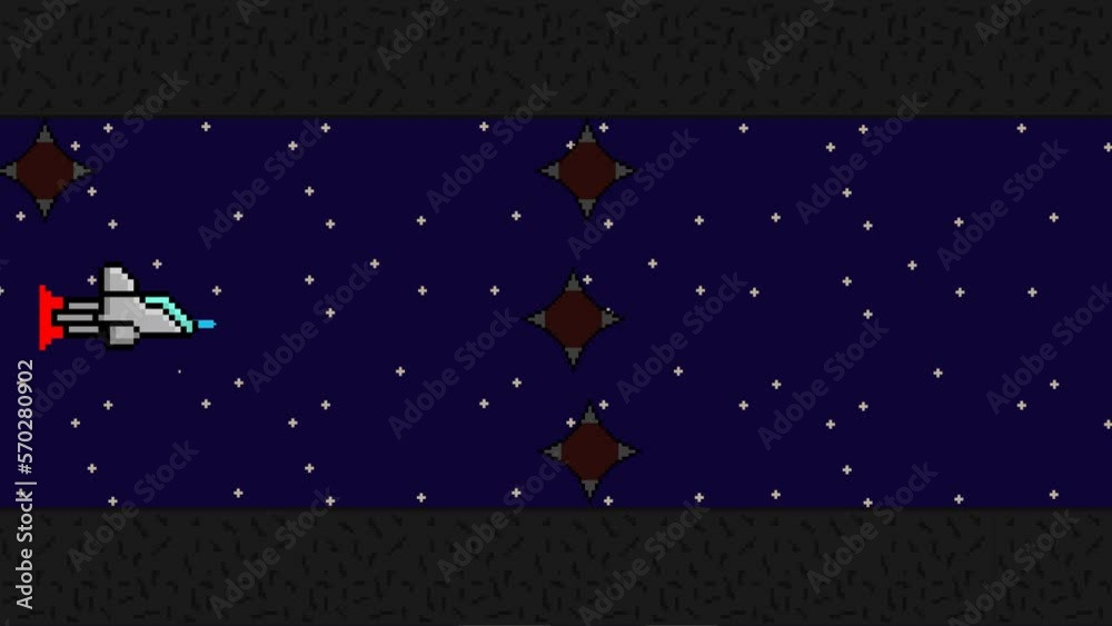 Spaceship animation, 8-bit, shooting floating enemies, arcade, pixel ...