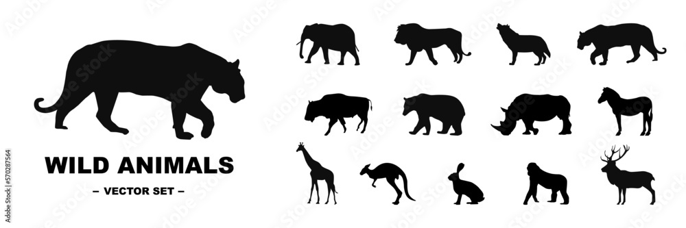 Animal silhouettes. Set of wild animals. Vector Stock Vector | Adobe Stock