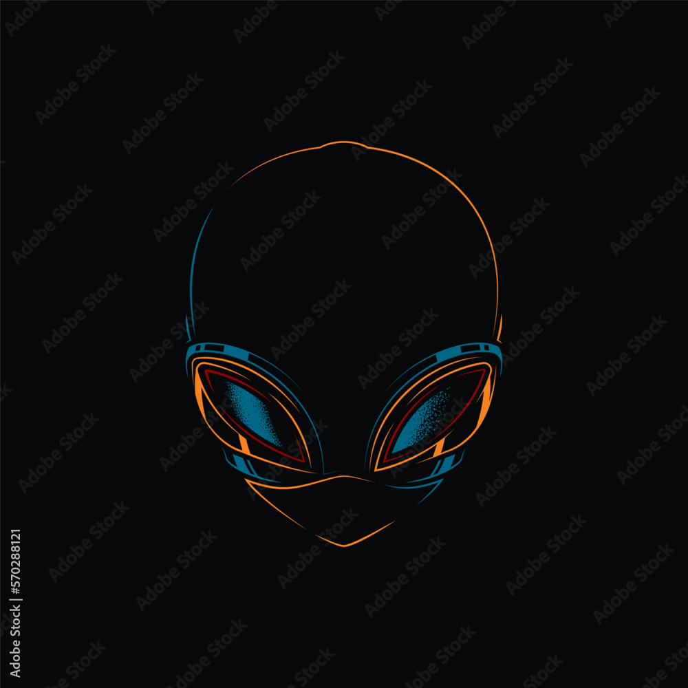 Original neon vector illustration of an alien head in retro style ...