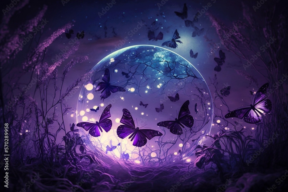 Magical fantasy romantic night background with full moon and glowing ...