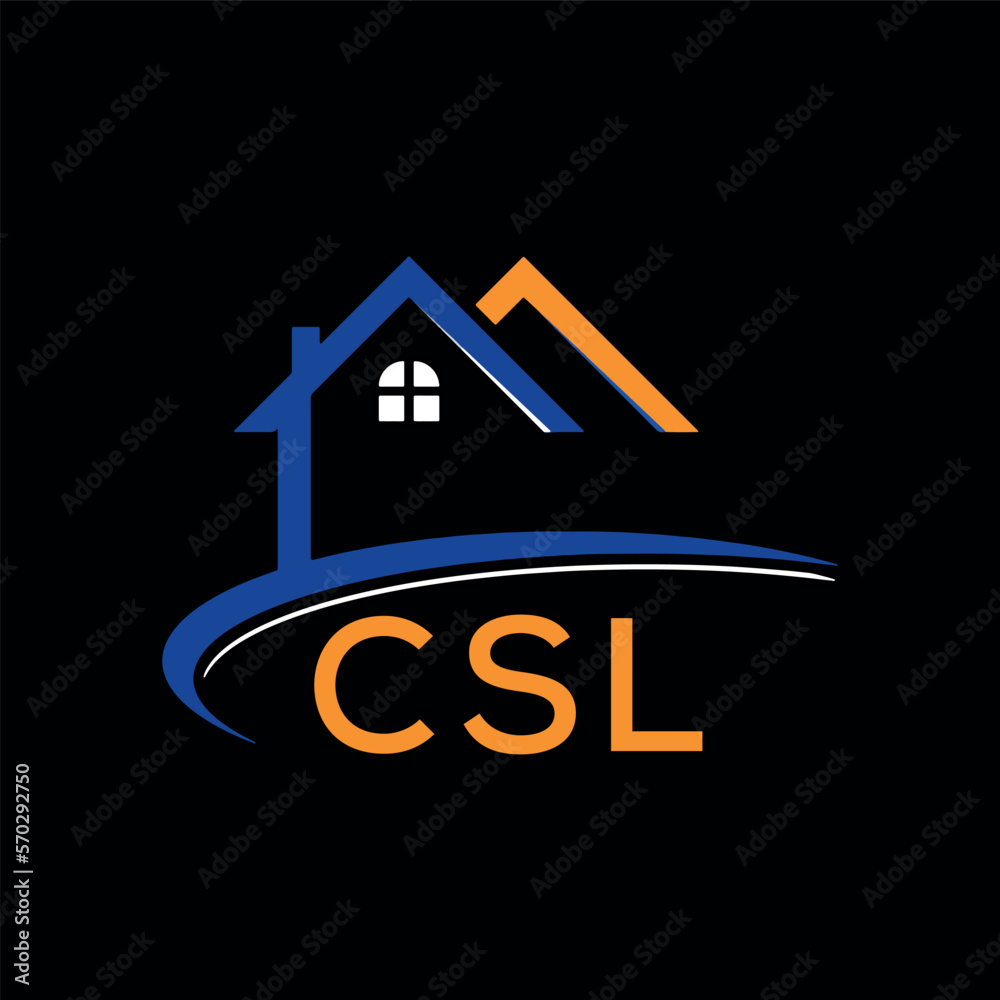 CSL house logo, letter logo. CSL blue image on black background and ...