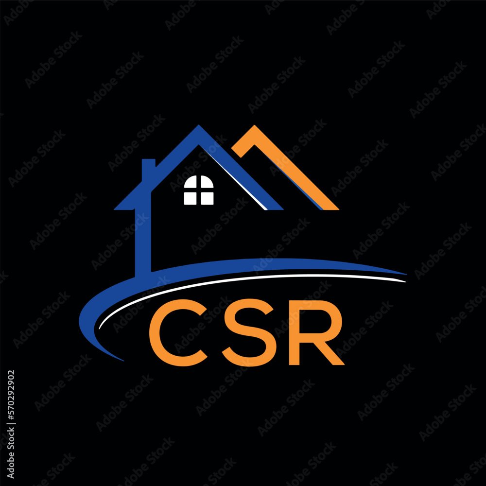 CSR house logo, letter logo. CSR blue image on black background and ...