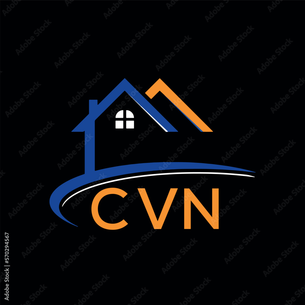 CVN house logo, letter logo. CVN blue image on black background and ...