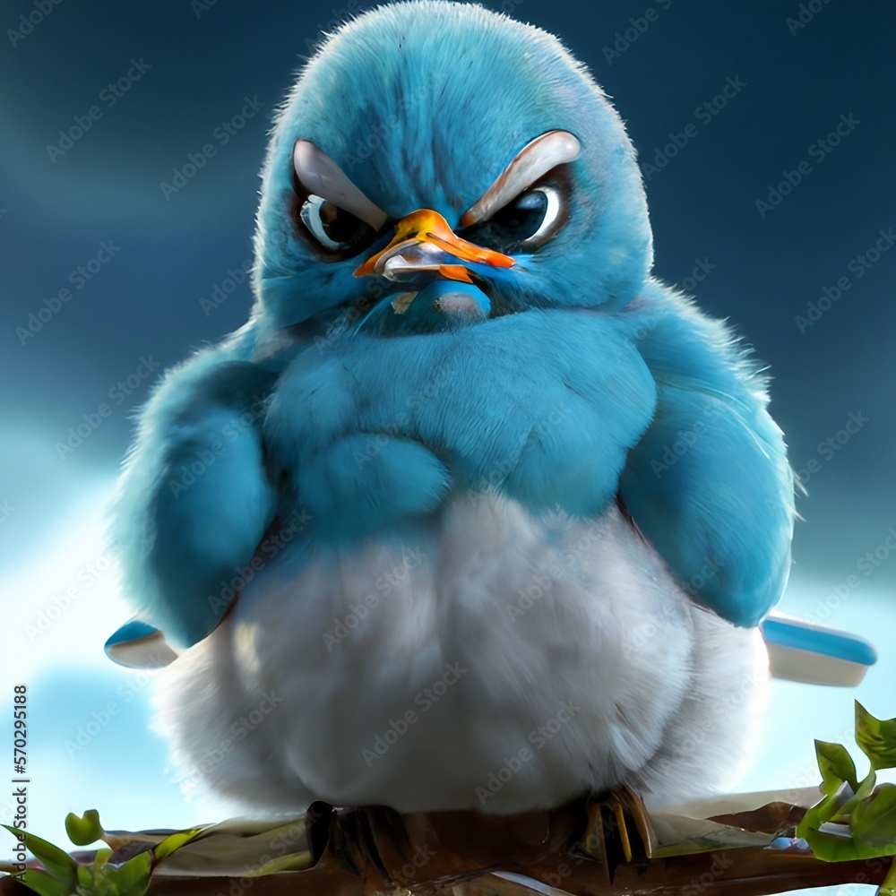 angry blue bird funny cartoon illustration with generative ai Stock ...