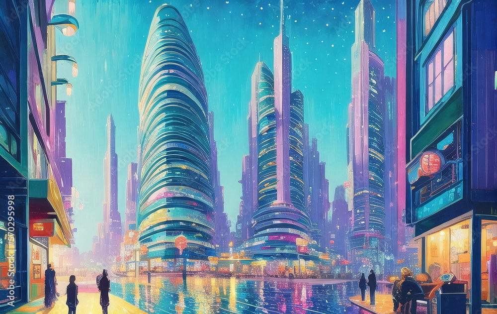 Cyberpunk Poster 80s style. Retro style, neon, futuristic, landscape ...