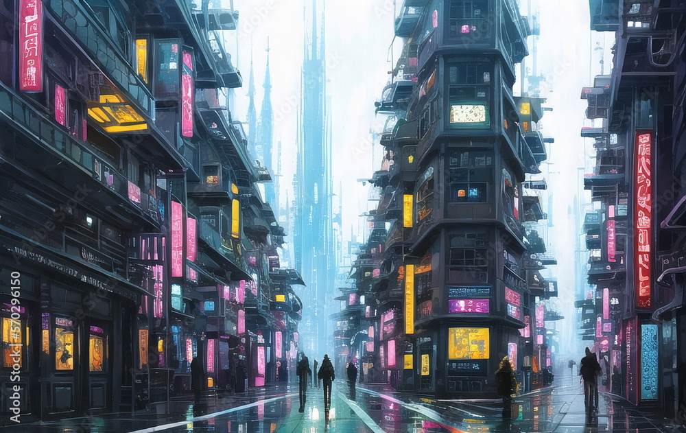 Cyberpunk Poster 80s style. Retro style, neon, futuristic, landscape ...