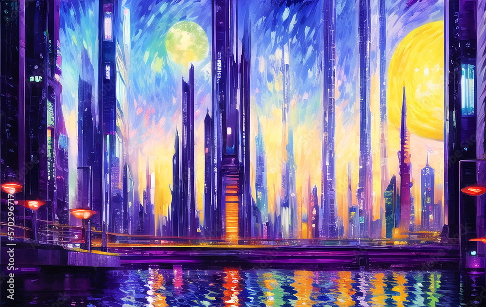 Cyberpunk Poster 80s style. Retro style, neon, futuristic, landscape ...