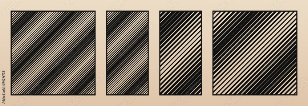 Laser cut patterns with halftone lines, diagonal straight stripes ...