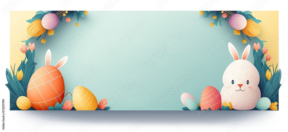 Easter poster and banner template with easter eggs and bunnies in light ...