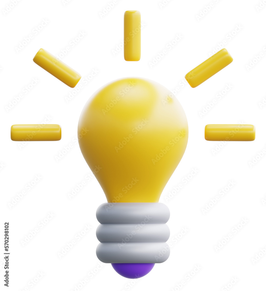 3d cartoon cute light bulb object icon. Use on business creative idea ...