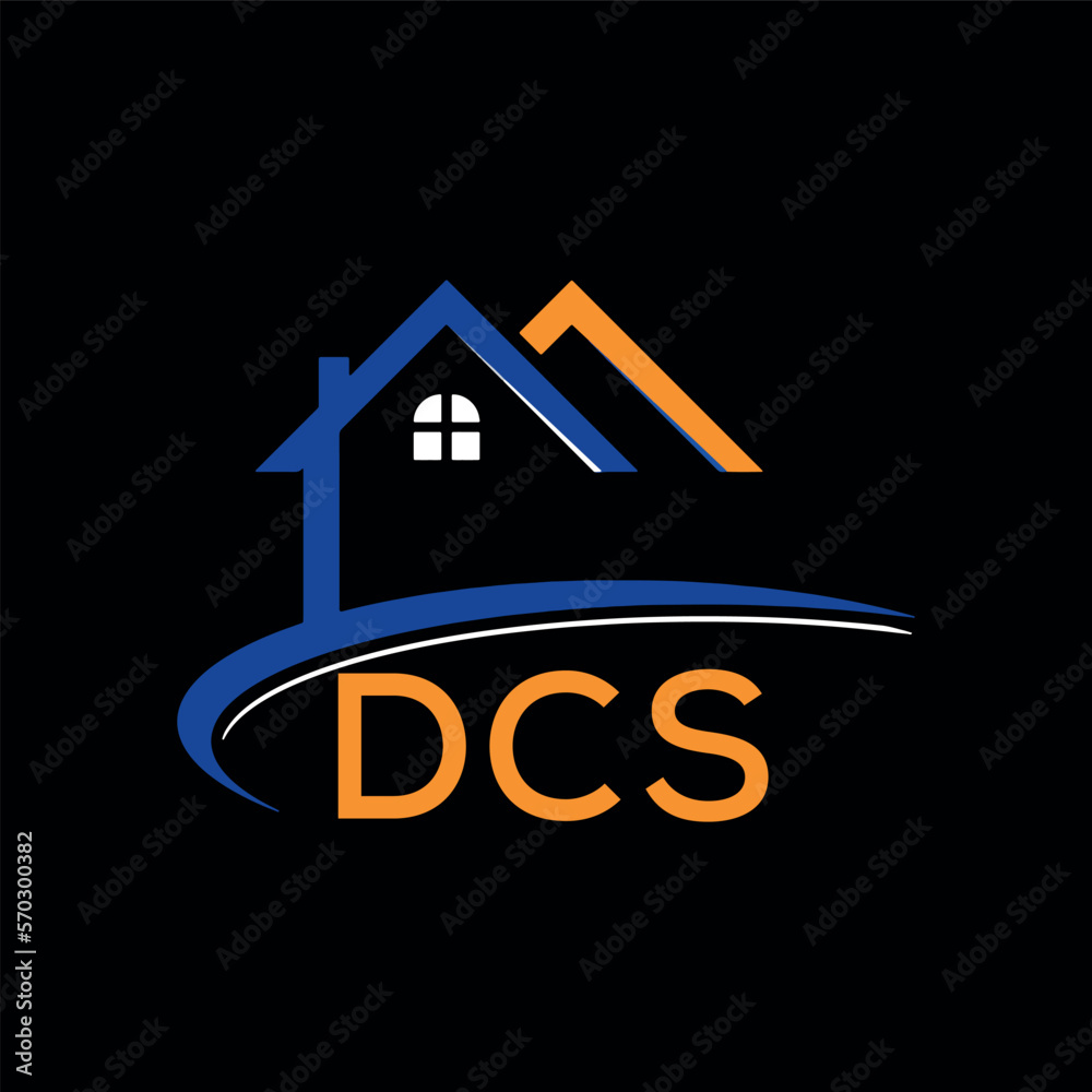 Vetor do Stock: DCS house logo, letter logo. DCS blue image on black ...