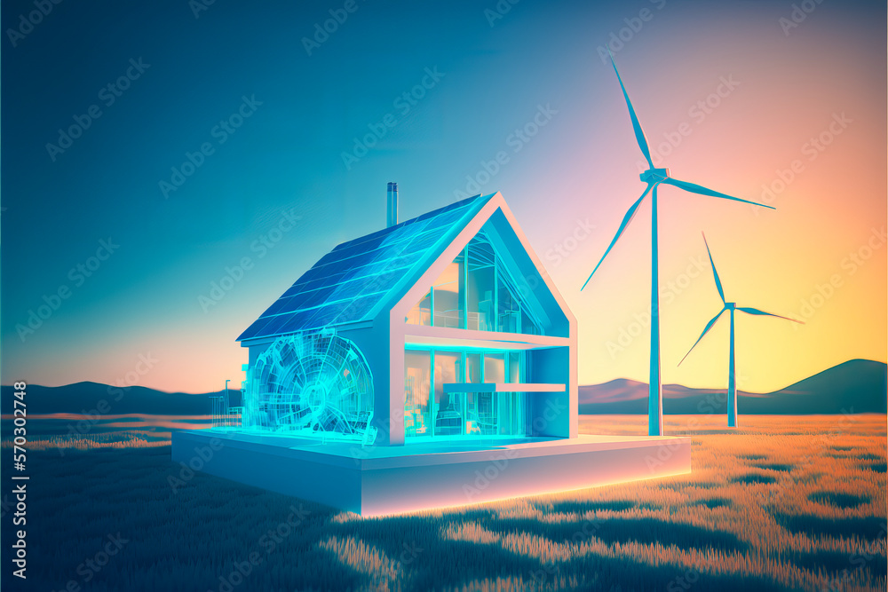 Heat map of an ecological house with a wind turbine, for energy ...