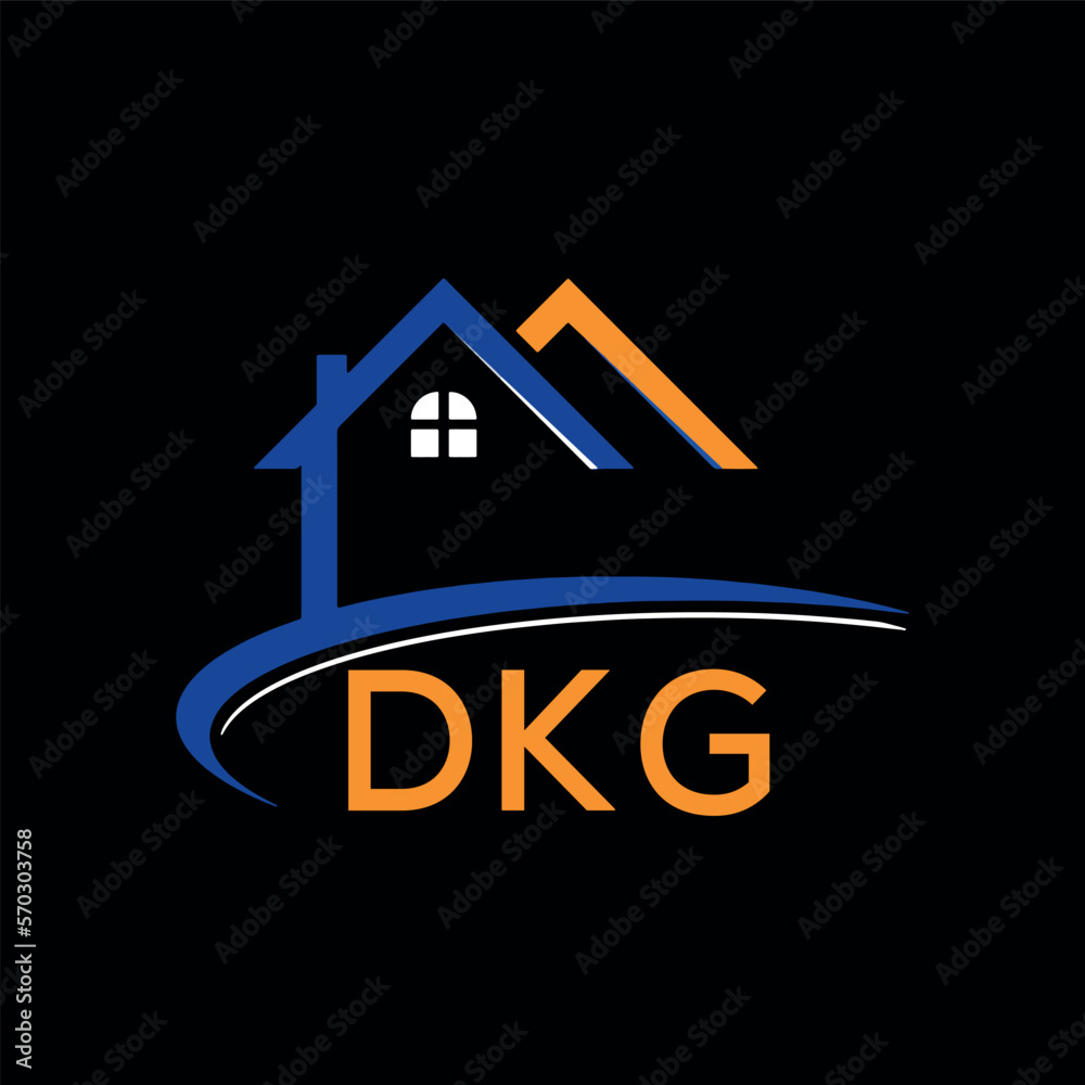 DKG house logo, letter logo. DKG blue image on black background and ...