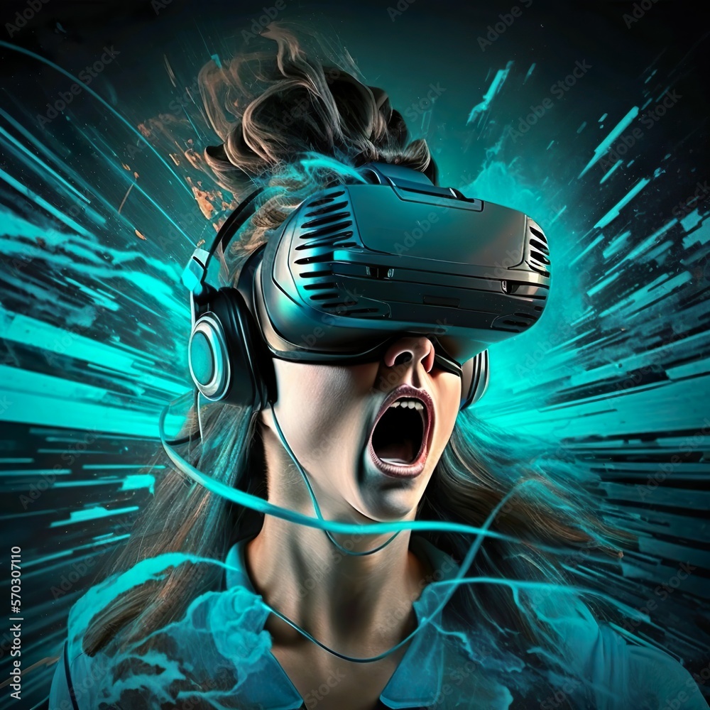 Virtual-Reality-Spiel spielen, Frau spielen Metaverse Virtual Digital ...