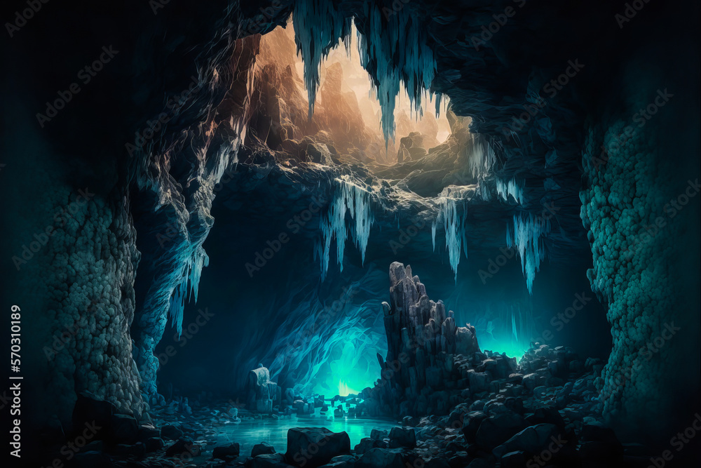 Underground exploration with dark passages and mysterious colors ...