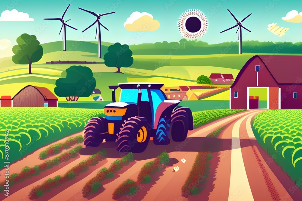 Smart and organic farming, future ecological farming cartoon vector ...