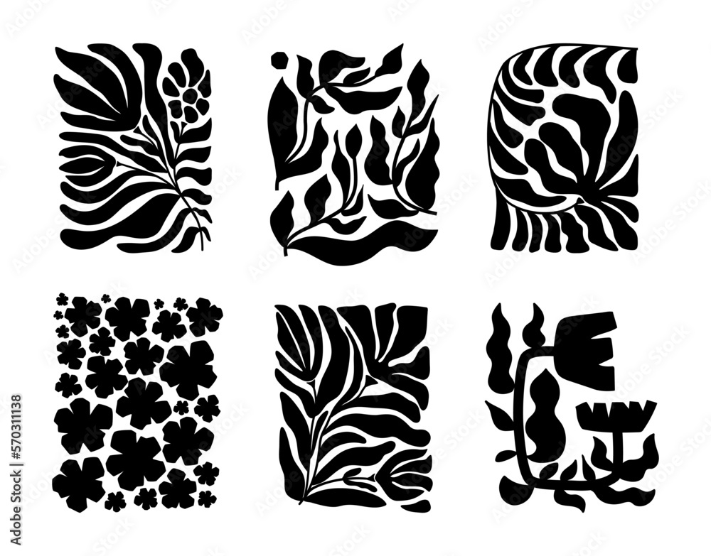 Abstract organic plant shapes set. Contemporary Matisse leaves, black ...