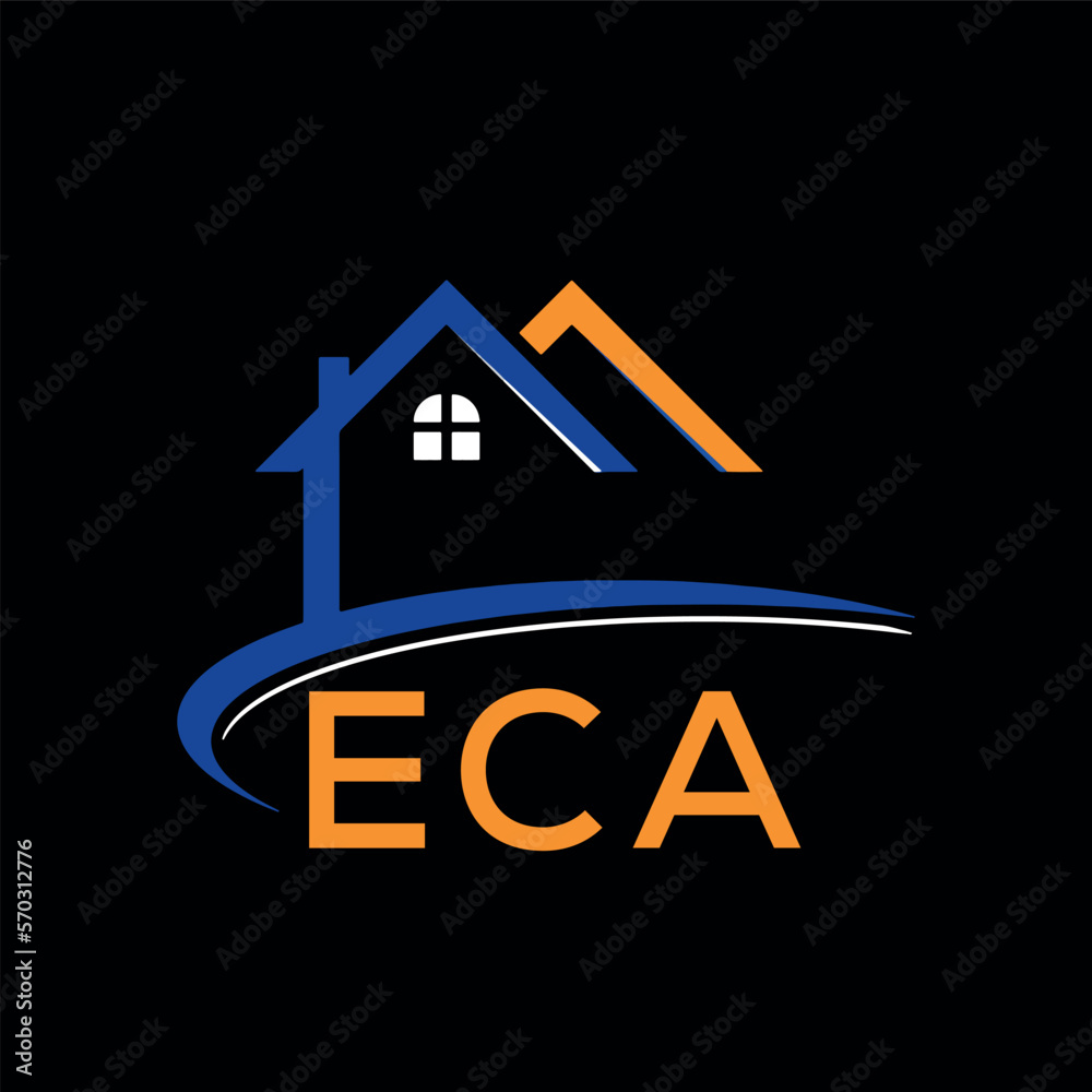 Vetor de ECA house logo, letter logo. ECA blue image on black ...