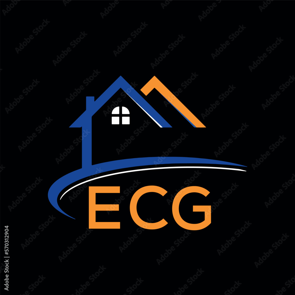 ECG house logo, letter logo. ECG blue image on black background and ...