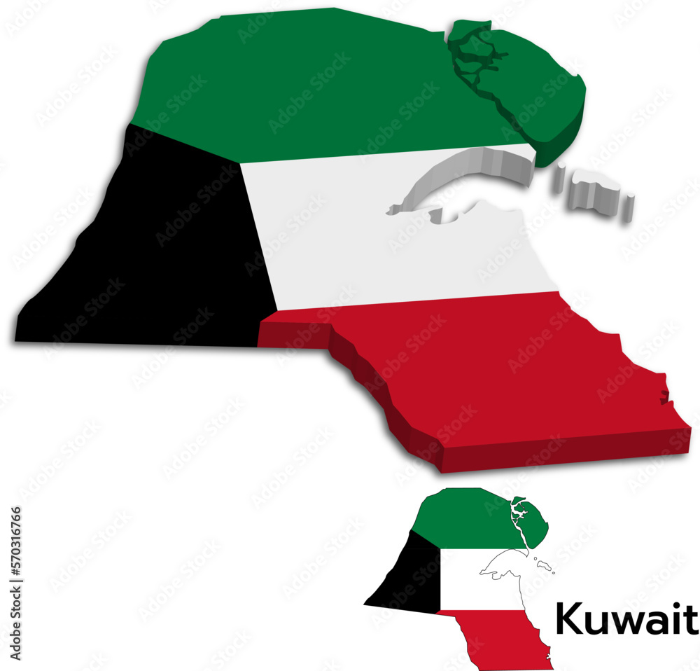Kuwait in Shapes and Colours: Interactive 3D Map and Flag Stock Vector ...