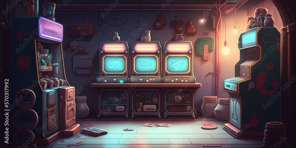 Machines in the playroom, game room, and arcade with an electric TV ...