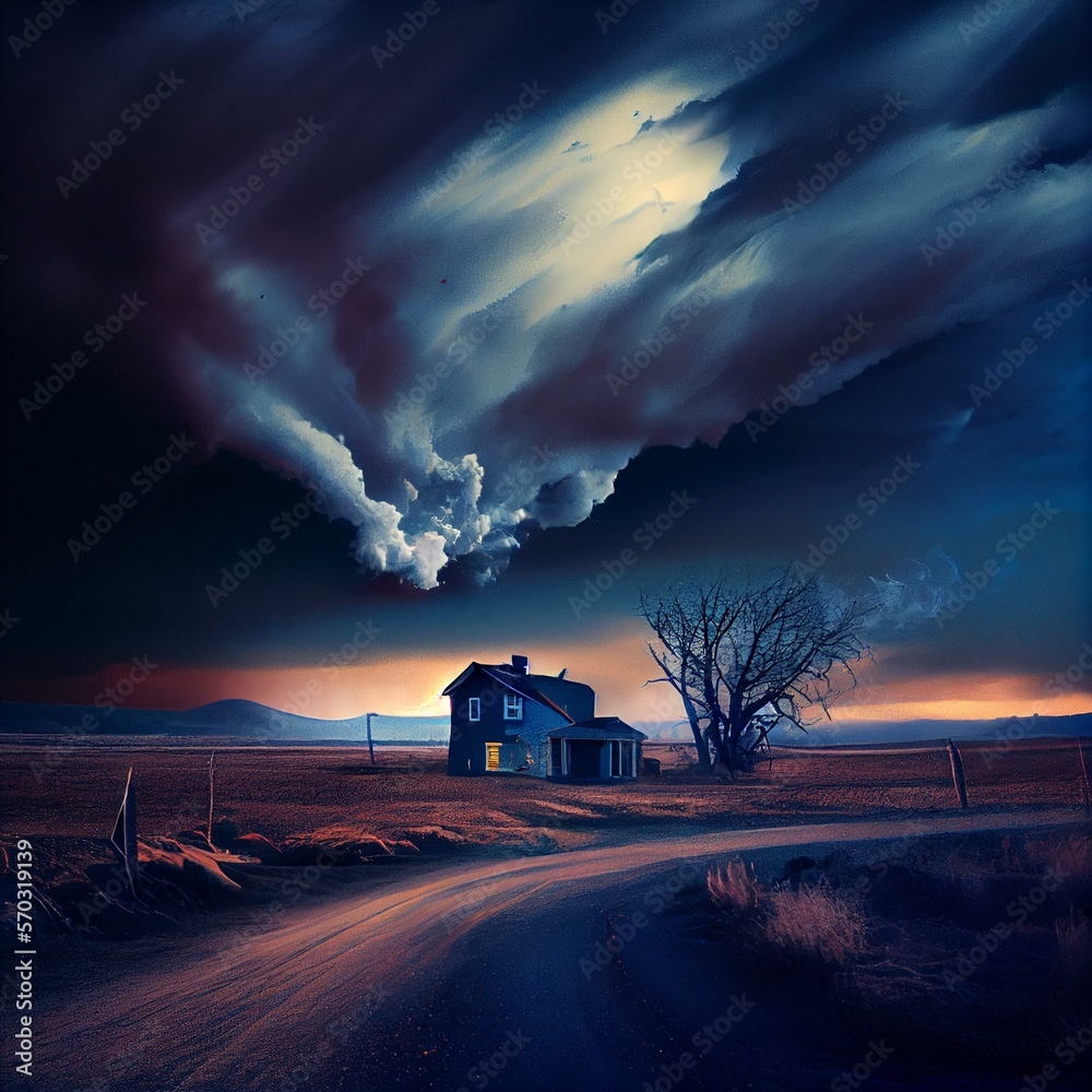 Dramatic shot: Earthquake. surreal sky. storm chasing. golden hour ...