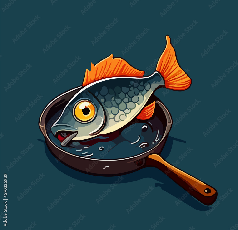 cartoon image of a fish in a frying pan. Vector illustration Stock ...