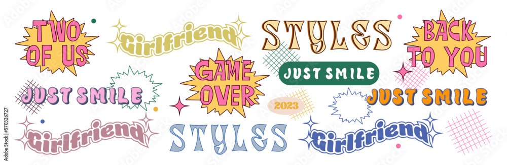 Set of decorative lettering in retro color. Lettering in the style of ...