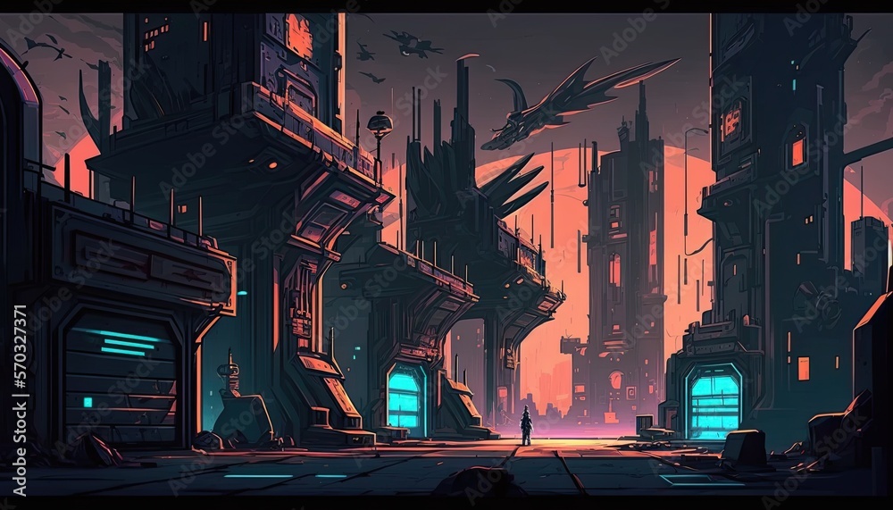2D Cyberpunk City background environment for a battle arena mobile game ...