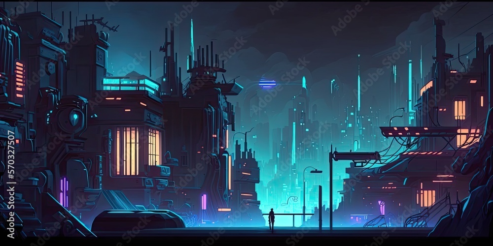 2D Cyberpunk City background environment for a battle arena mobile game ...