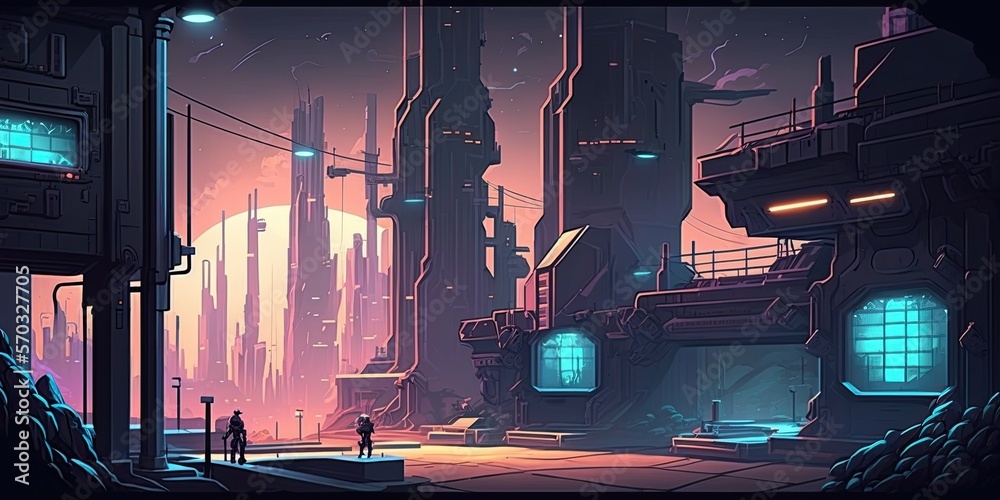 2D Cyberpunk City background environment for a battle arena mobile game ...