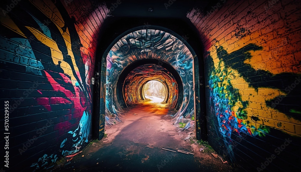 long way brick wall tunnel to light, wall that was painted with ...