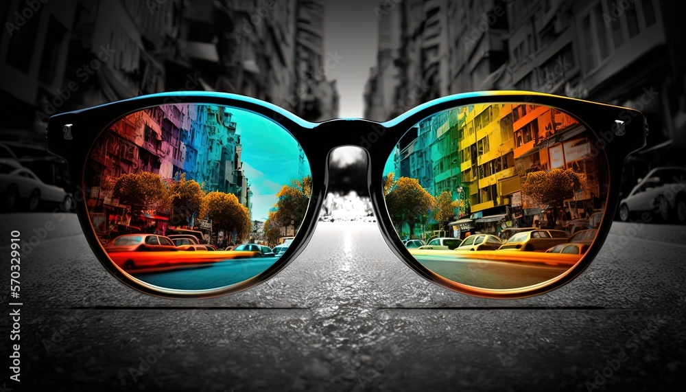 Illustration Of An Sun Glasses On Street With Colorful Can Be Seen Through Glasses Idea For