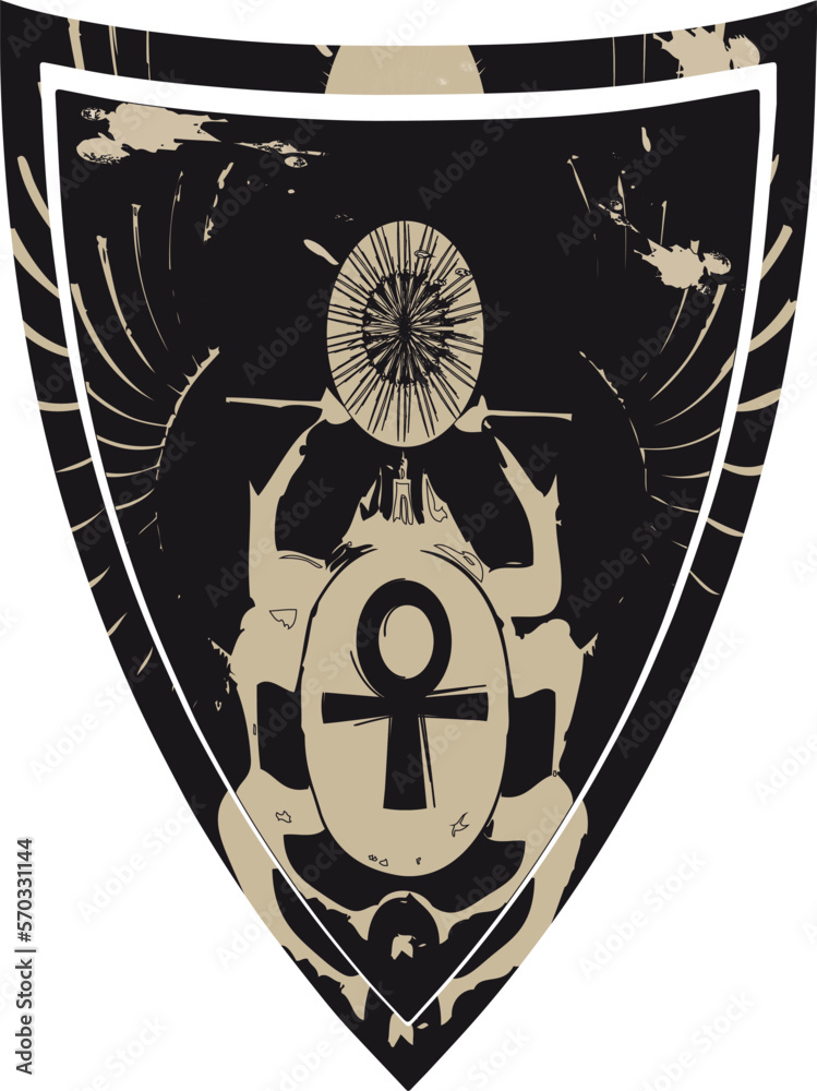 Scarab beetle, Ankh. Coat of arms, emblem, shield, tattoo design Stock ...
