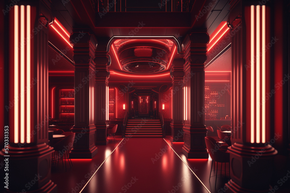 A red room interior design with red furniture, Generative AI Stock ...