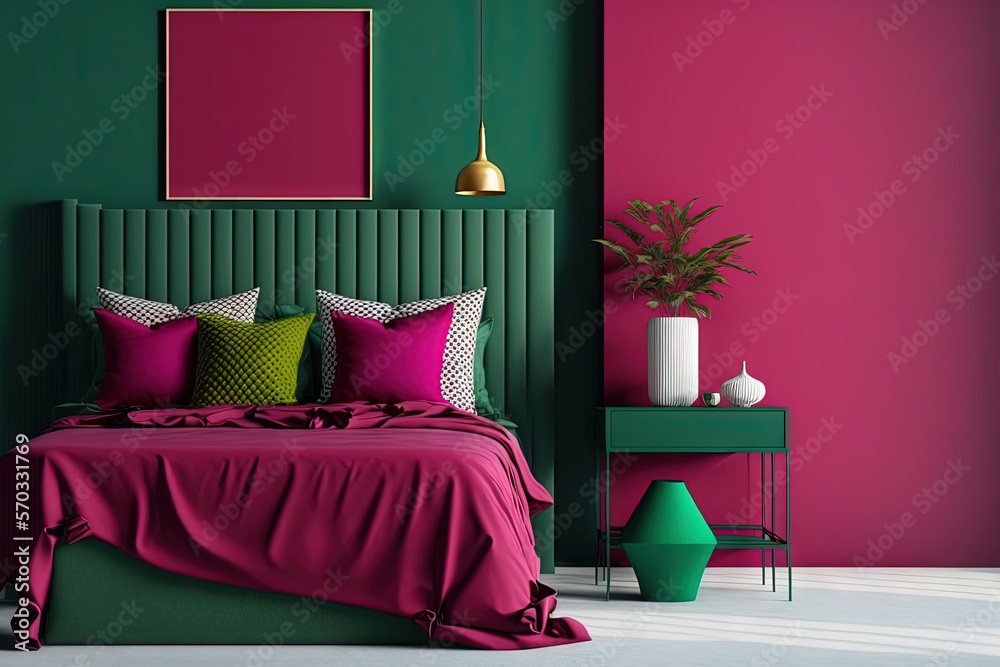 Viva magenta is a trendy color year 2023 in the bright bedroom. Painted ...