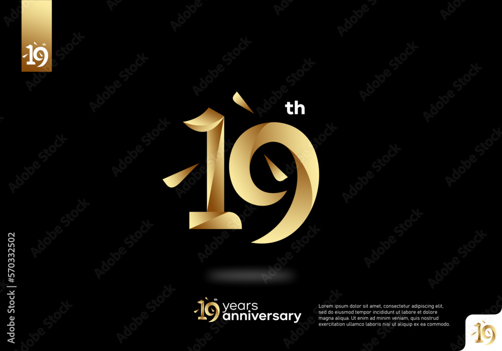 Number 19 gold logo icon design, 19th birthday logo number, 19th ...