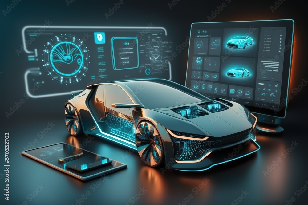 Electric Vehicle with Self-Driving. Future Car Software Technology.Self ... Electric Vehicle with Self-Driving. Future Car Software Technology.Self ...
