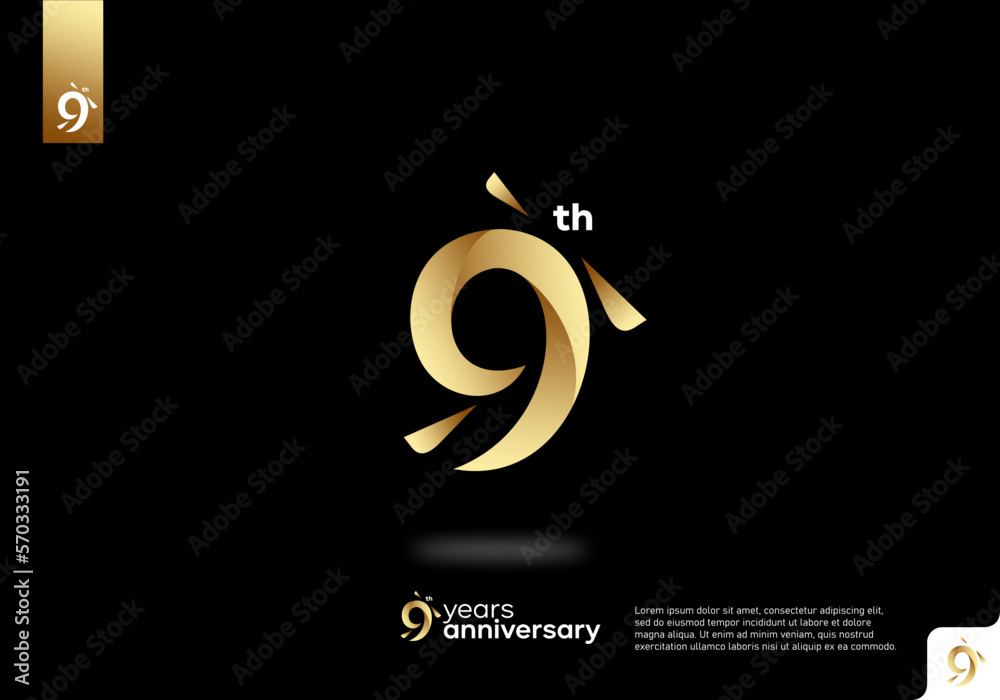 Number 9 gold logo icon design, 9th birthday logo number, 9th anniversary. Stock Vector | Adobe ...