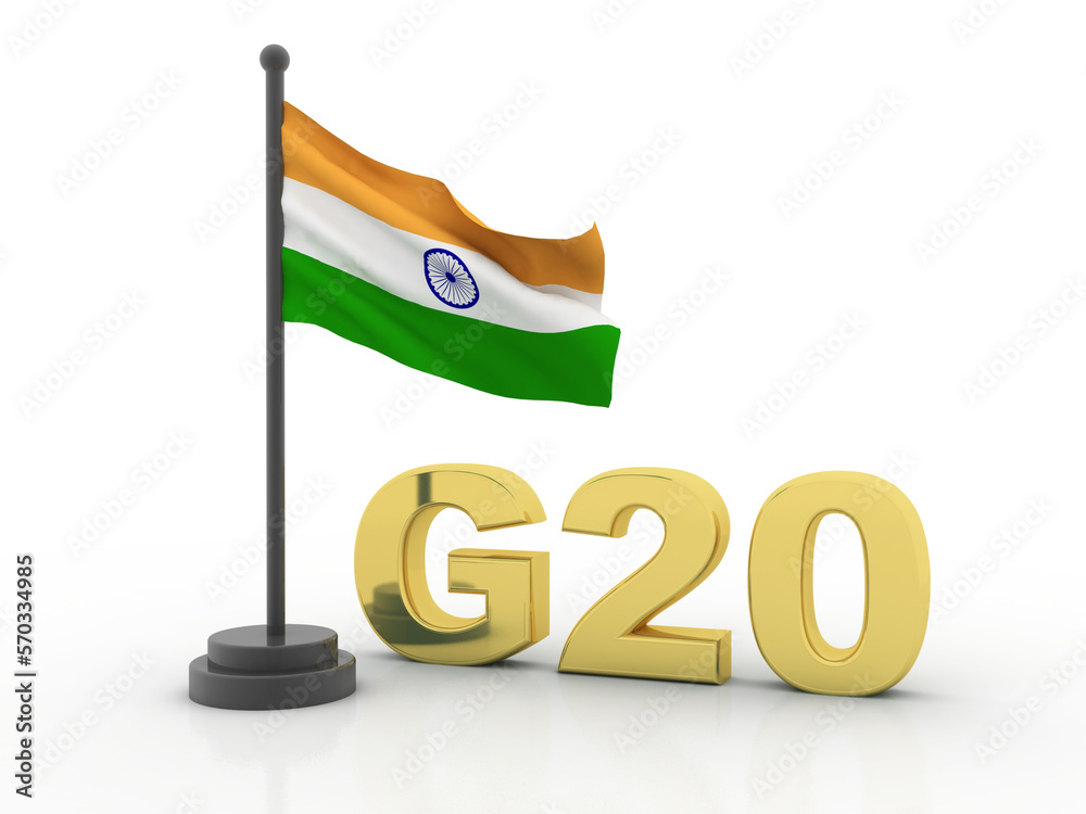 G20 summit India, G20 2023, G20 with Indian Flag. 3d render Stock ...