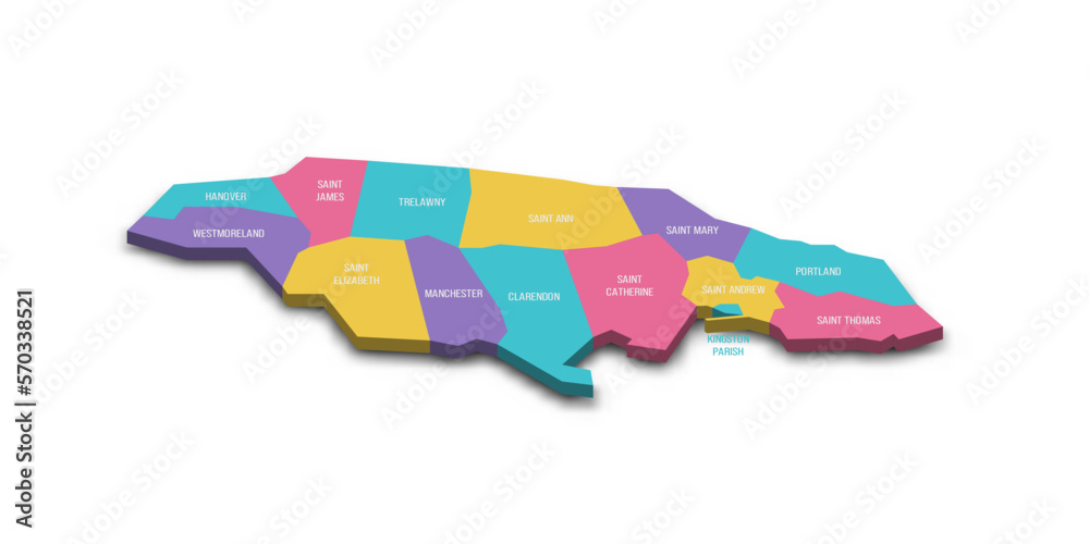 Jamaica political map of administrative divisions - parishes. Colorful ...