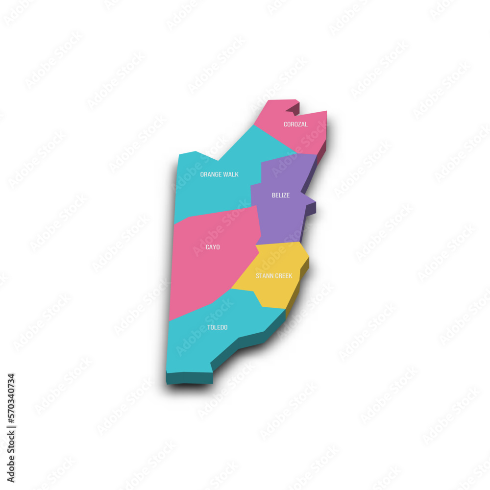 Belize political map of administrative divisions - districts. Colorful ...