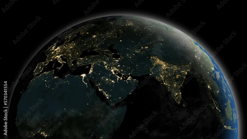 Planet earth rotation - computer generated animation. Night to day ...