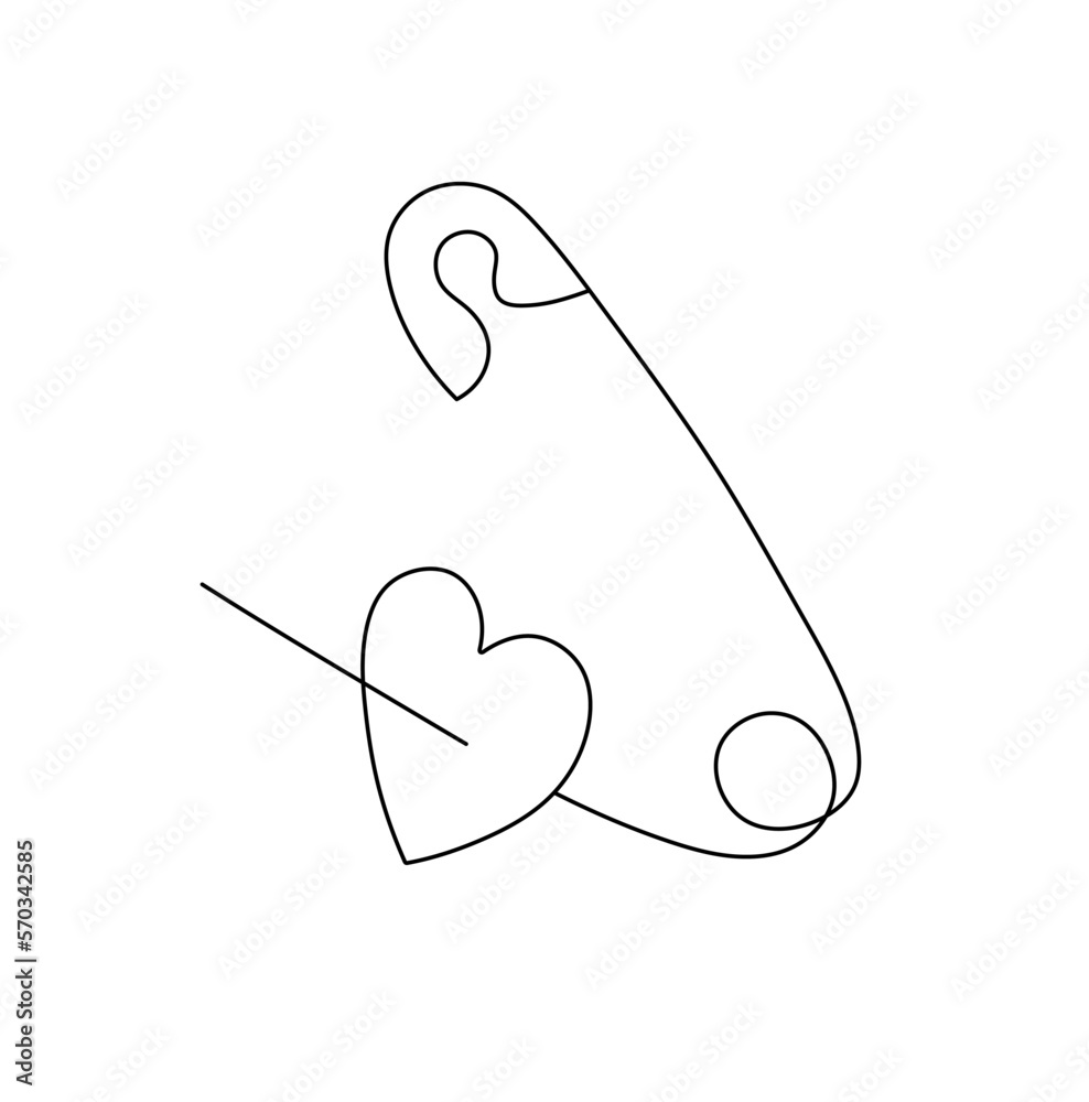 Vector isolated one small simple open safety pin with heart piece ...