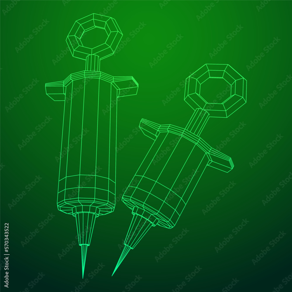 Medical syringe for injection. Wireframe vector illustration. Stock ...