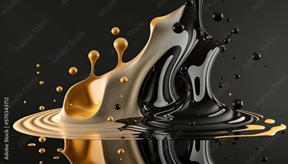 Dense liquid of mixed colors splashing and forming droplets in the air ...