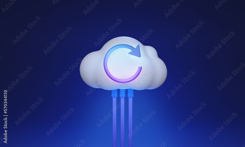 Cloud computing system concept, 3D illustration. Information storage ...