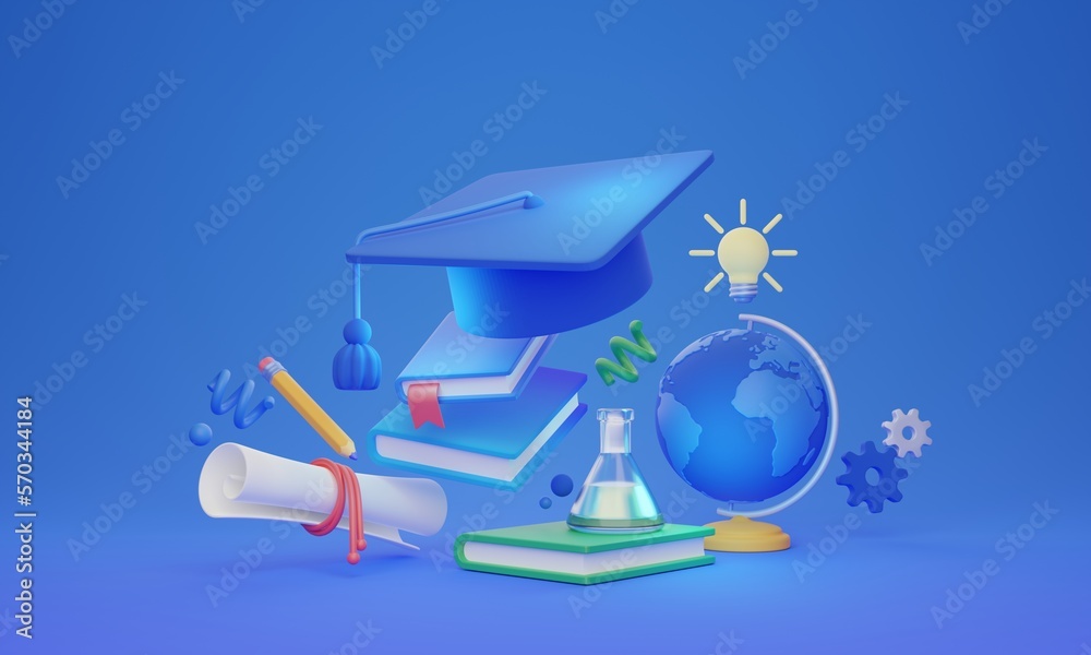 Education concept, 3D illustration. Studying, with the focus on ...